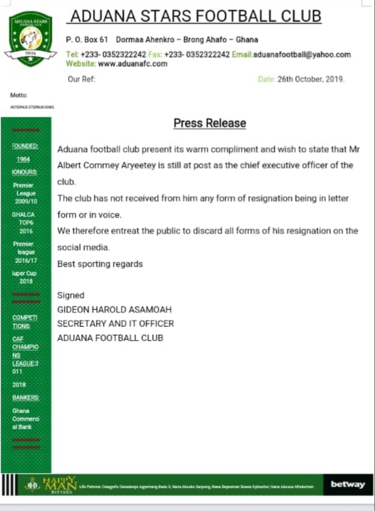 GPL: Ghana Premier League side Aduana Stars has debunk reports of the ...